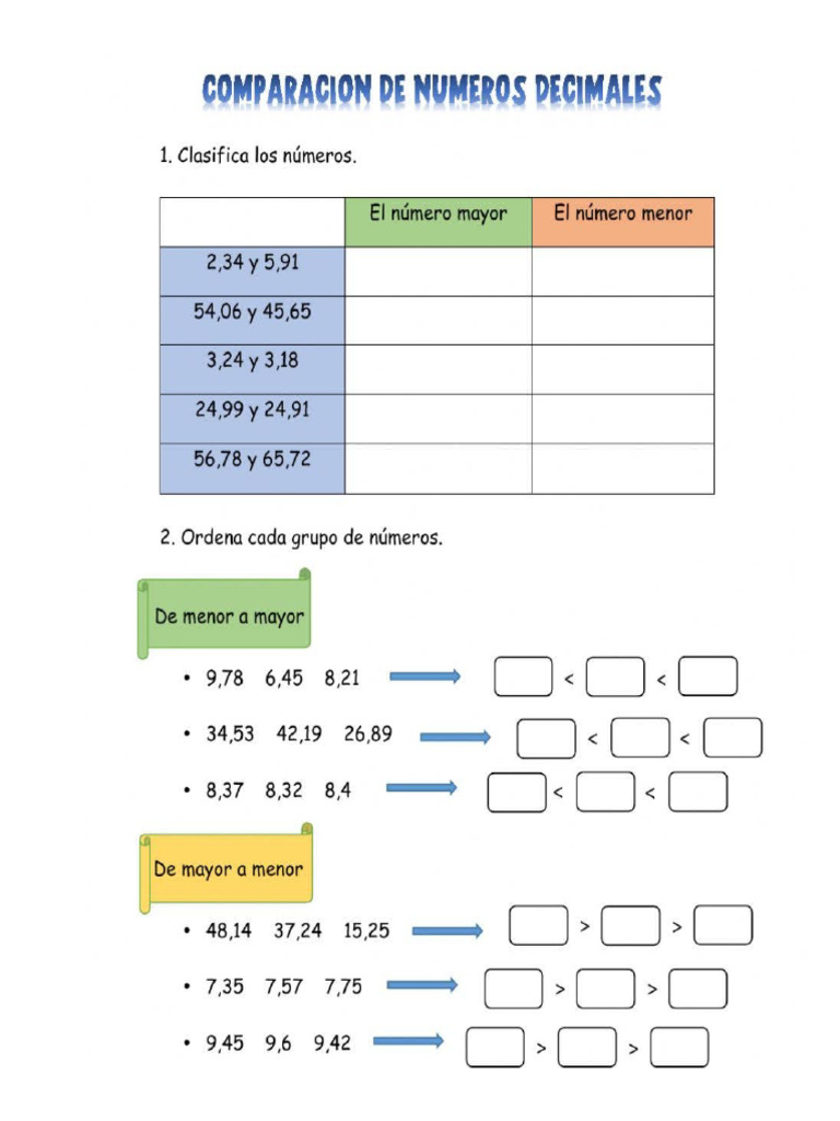 7mo Comparar Decimales | PDF