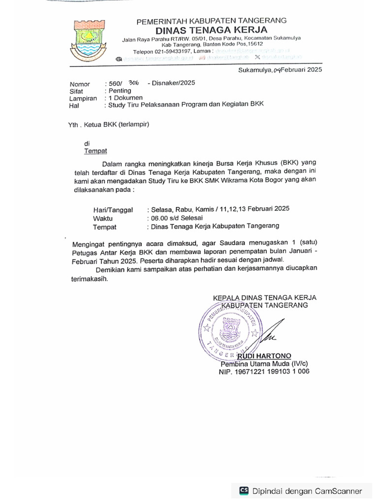 Surat Study Tiru Pelaksanaan Program Dan Kegiatan BKK | PDF