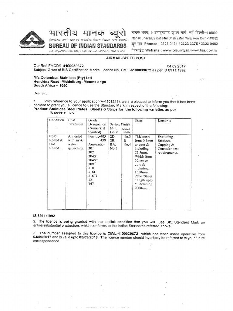 grant-of-bis-certfication-mark-license-no-cml-410039672 | PDF