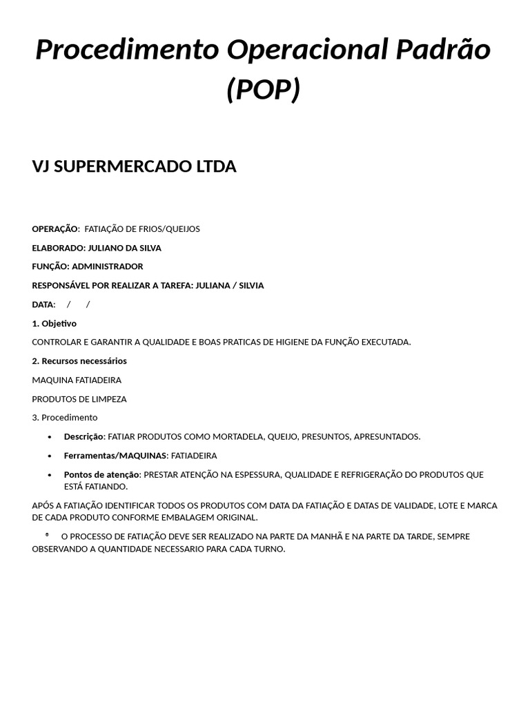 Modelo de Procedimento Operacional Padrão 1 | PDF