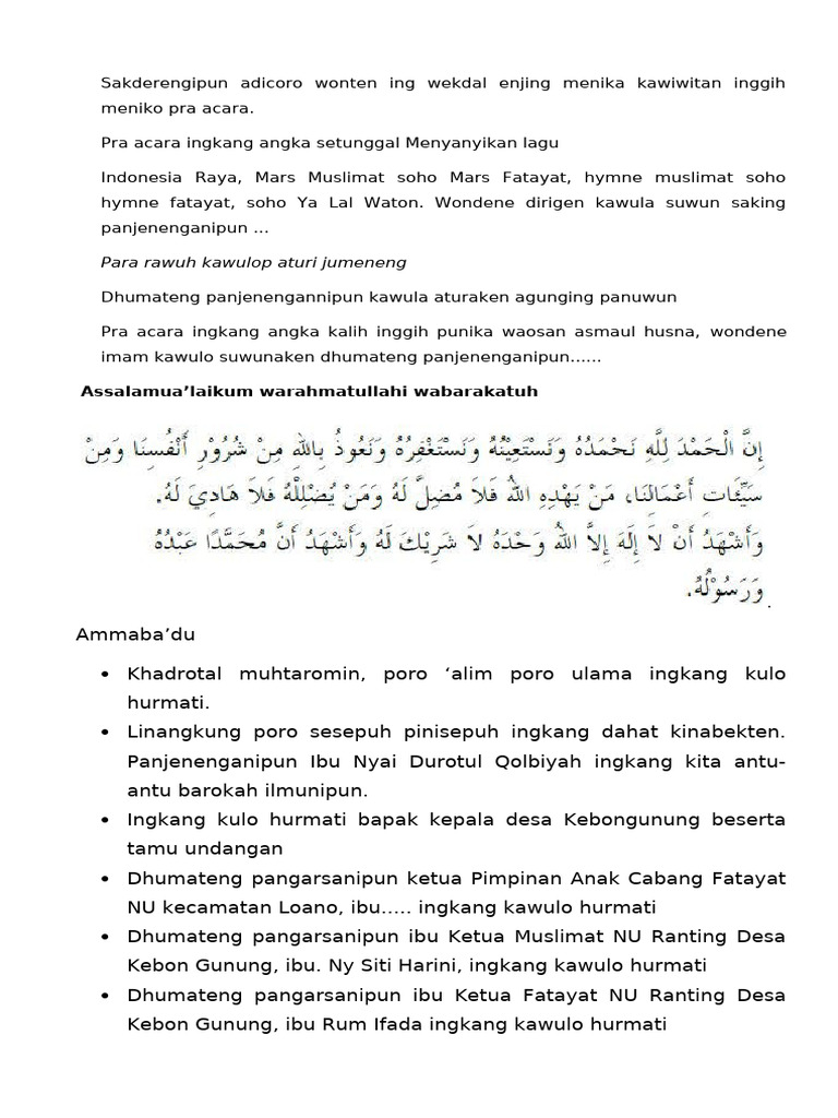 Acara Fatayat Muslimat | PDF