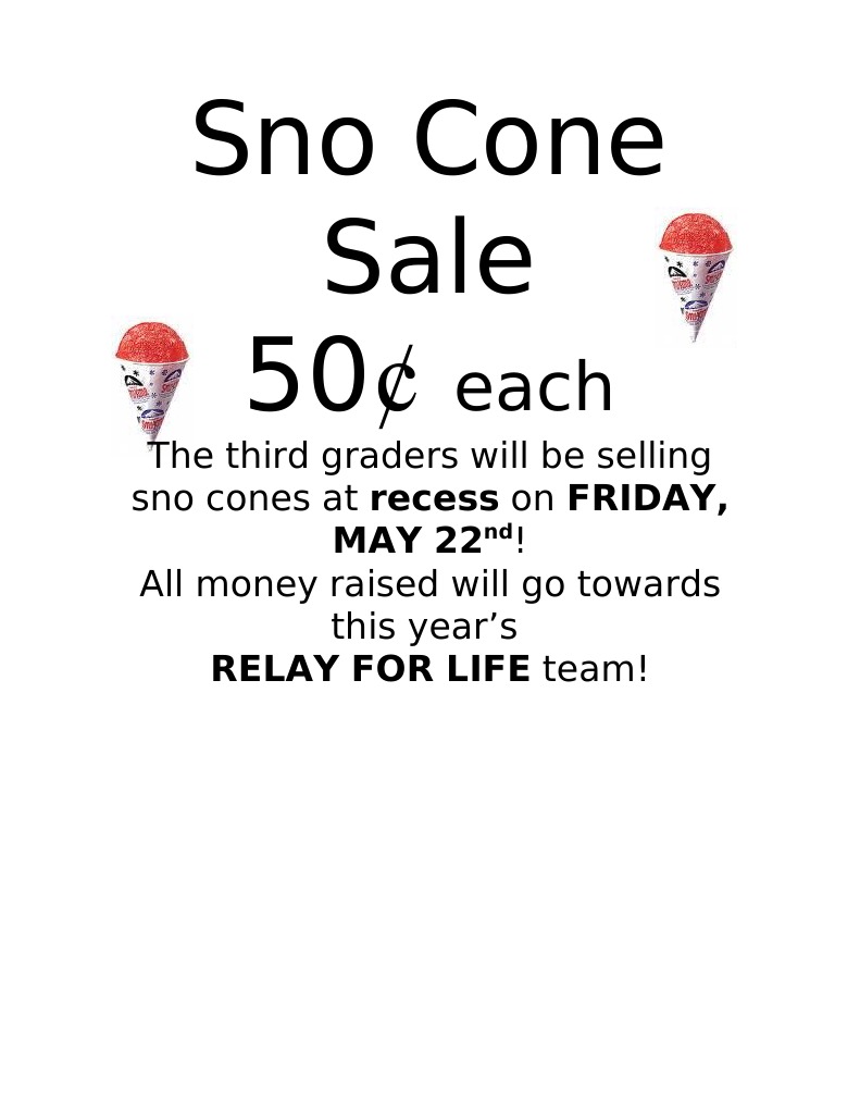 Sno Cone Sale for Relay for Life | PDF