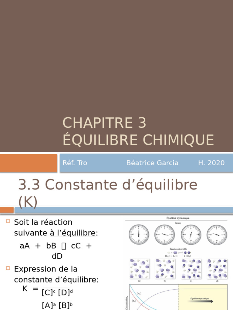 Chapitre 3 - NYB - H2021 2 | PDF | Équilibre chimique | Dissociation (chimie)