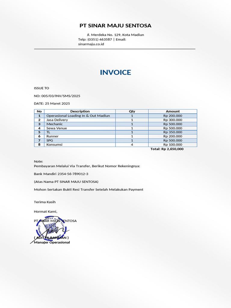 Invoice PT Sinar Maju Sentosa | PDF