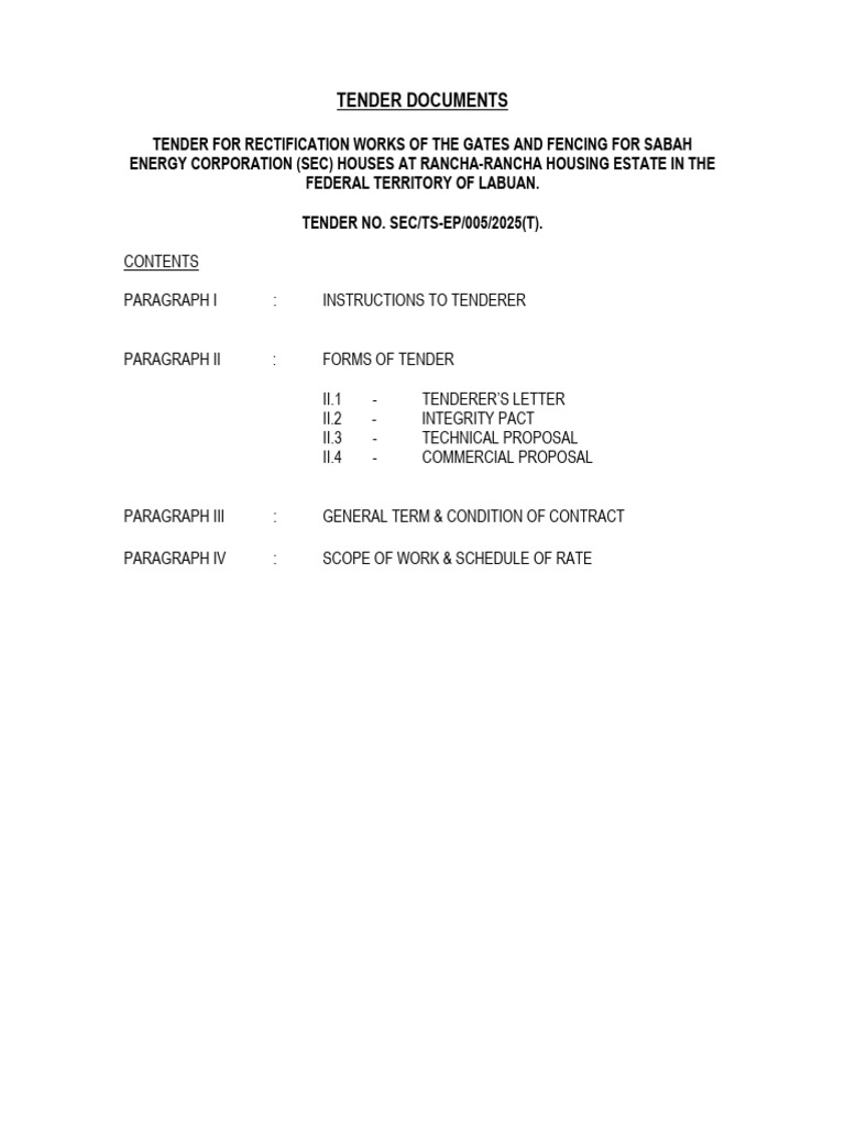 Paragraph I & II - ITB & FORM FOR TENDERER | PDF