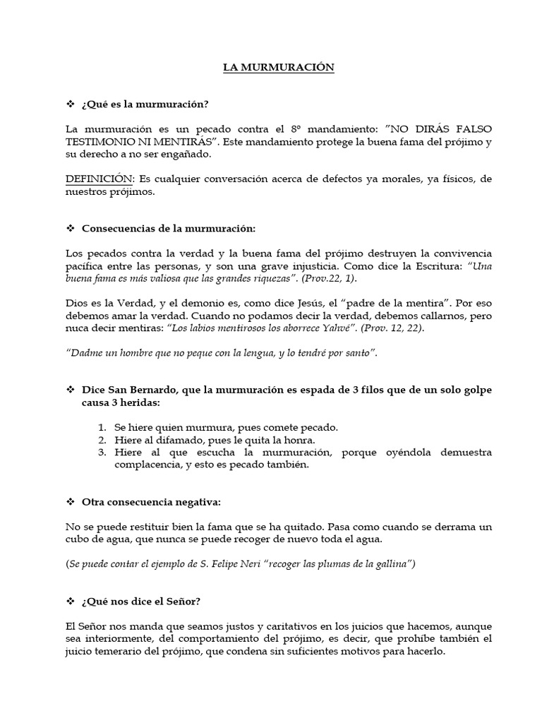 Definición y Consecuencias de la Murmuración | PDF | Pecado | Creencia ...