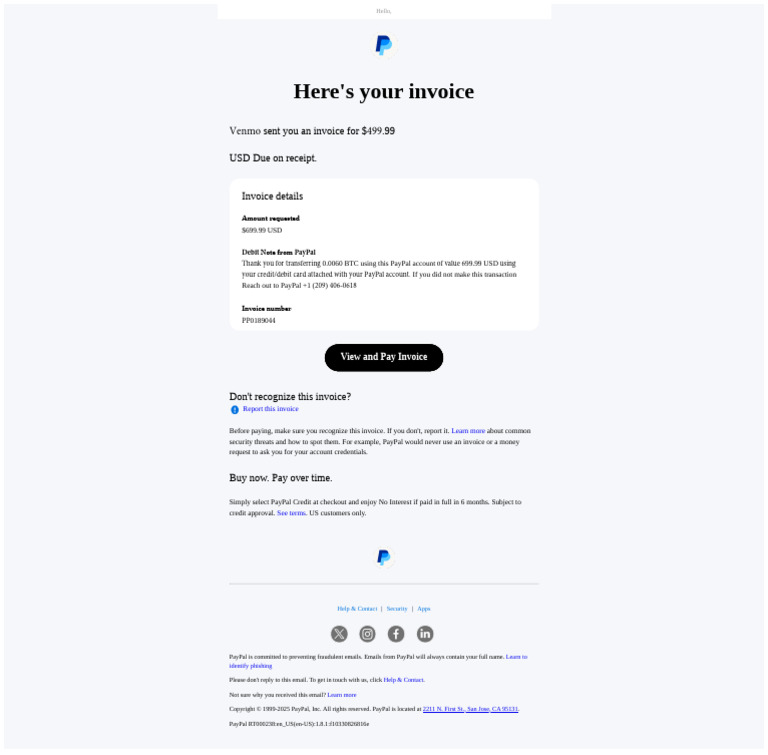 Venmo Transfer 0.0060 BTC Using This PayPal Account of Value 699.99 USD ...