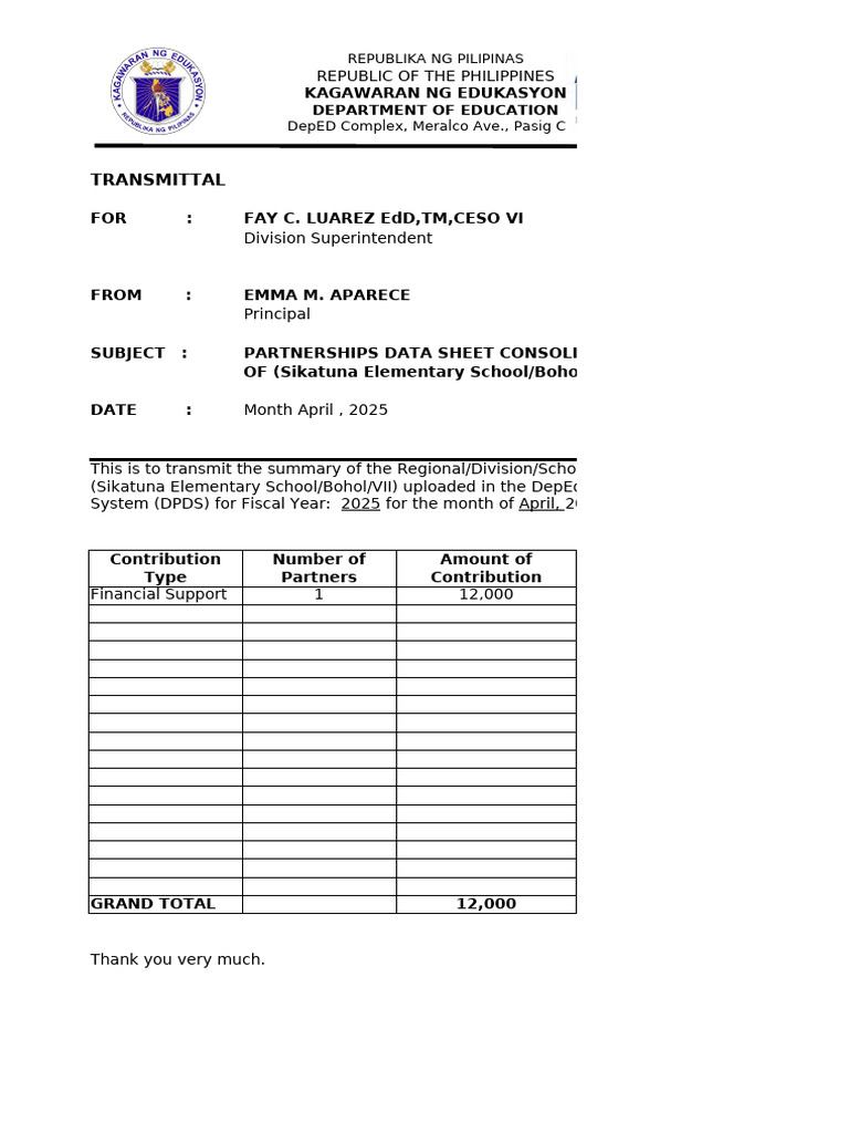 Transmitalreport r7 Bohol Talibon1 Sikatunaelementaryschool 118727 ...