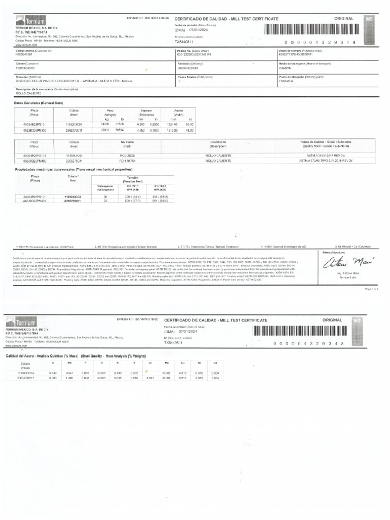 Certificado Placa Octubre 2024 | PDF