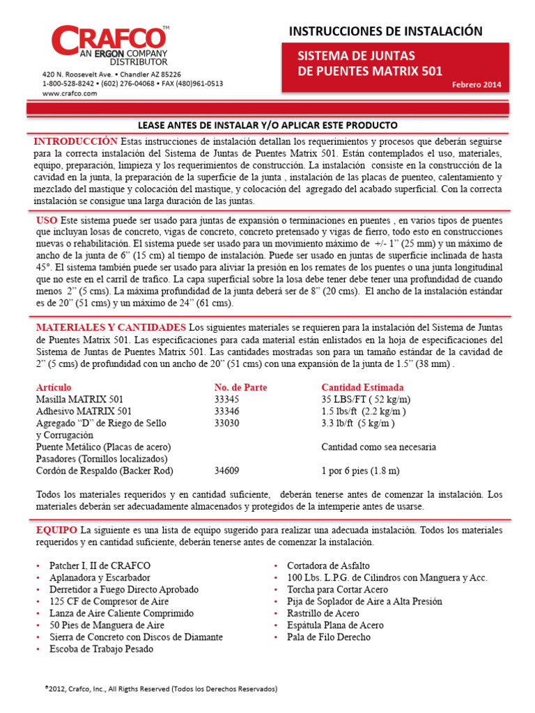 Instalación del Sistema Matrix 501 | PDF | Hormigón | Acero