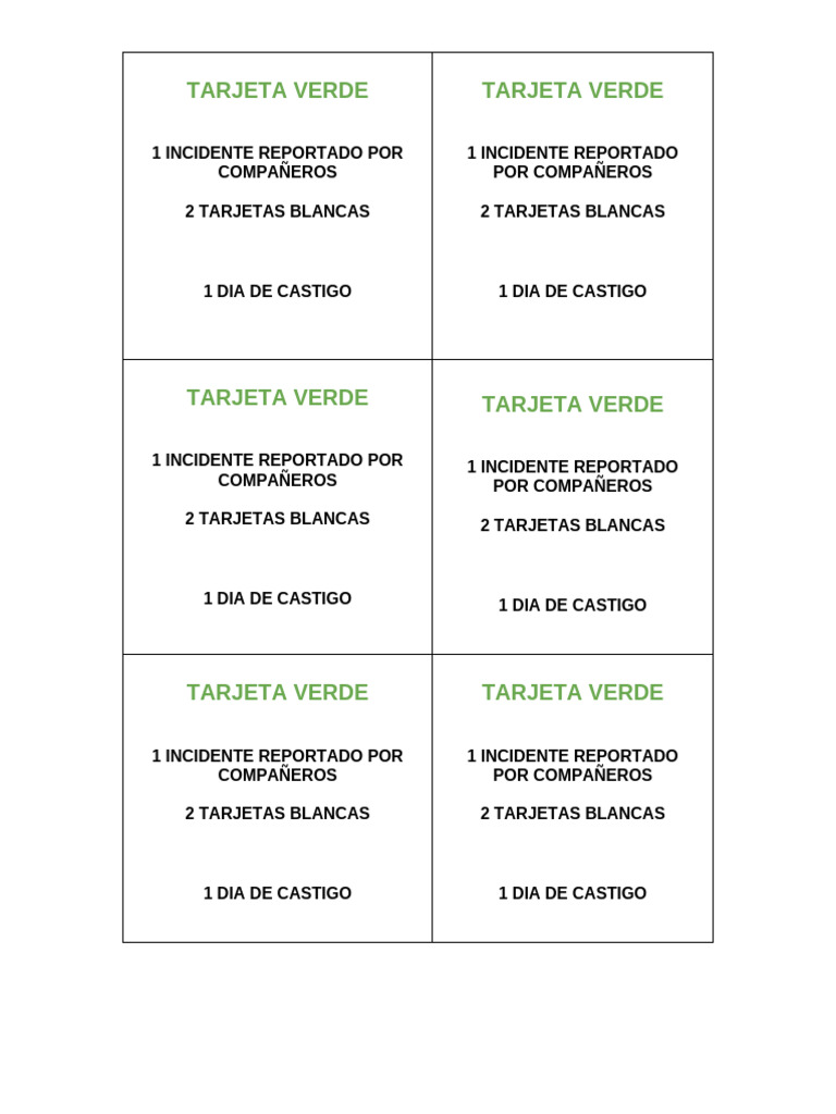 Tarjetas Color | PDF | Verde | Azul