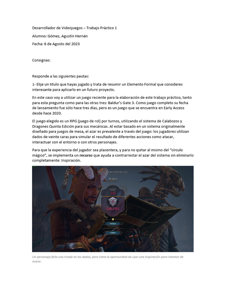 Desarrollador de Videojuegos TP1 - Gómez Agustín Hernán | PDF | Videojuegos | Juego de azar