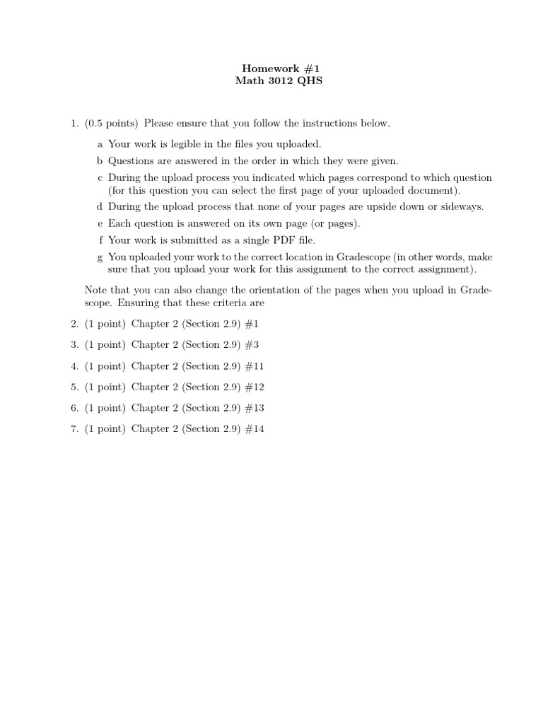 Homework #1 Math 3012 QHS | PDF