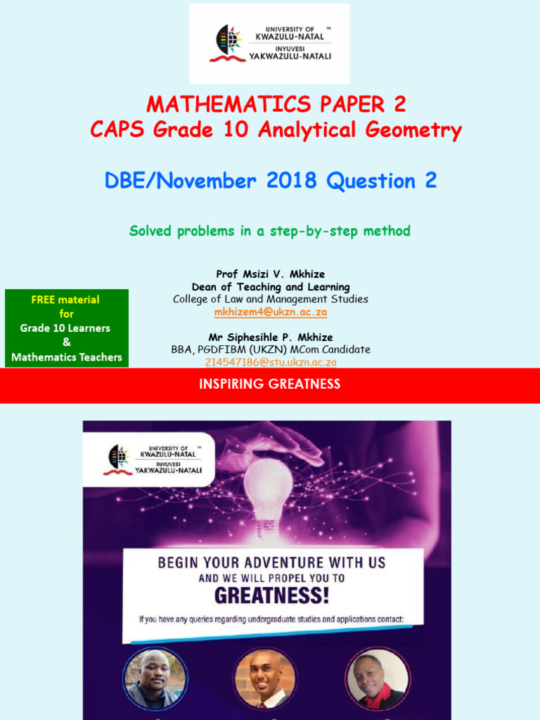Grade 10 Mathematics P2 Q2 Nov 2018 Analytical Geometry | PDF