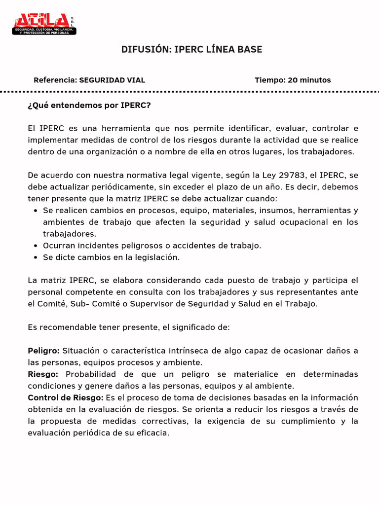 CHARLA DE 5 MINUTOS: IPERC LÍNEA BASE | PDF