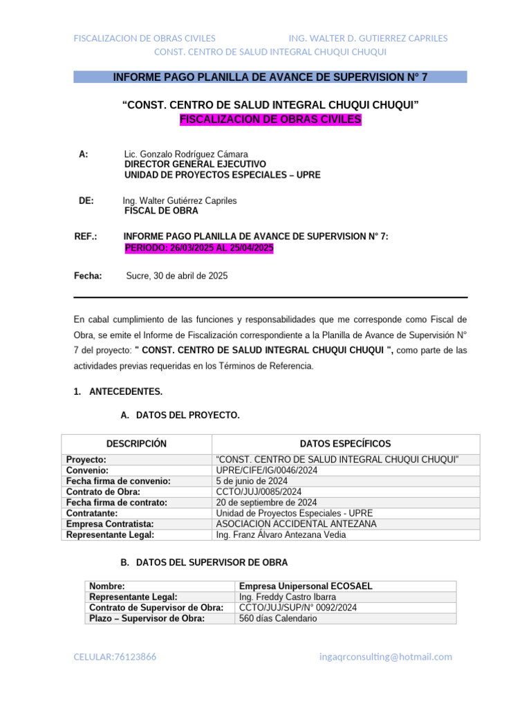 7c. Informe Pago a Superv. No 7 John | PDF | Hormigón | Ingeniería ...