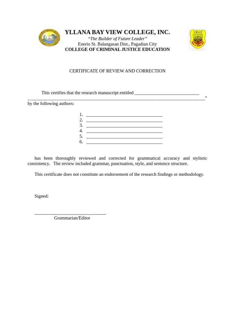 Certificate of Thesis Editing Blank | PDF