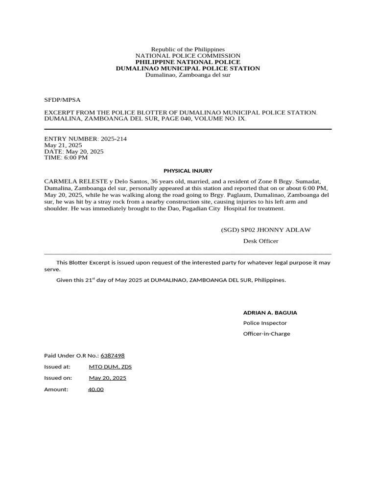 Police blotter CDI 8 | PDF