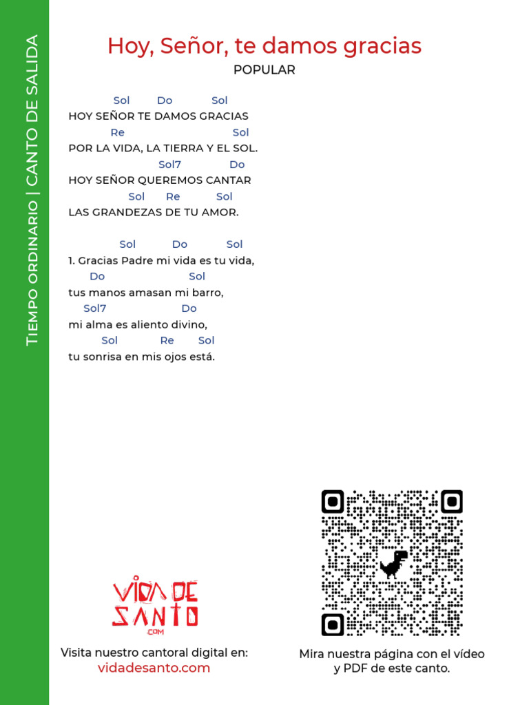 hoy-senor-te-damos-gracias-acordes-y-letra-canto-de-salida-tiempo-ordinario | PDF