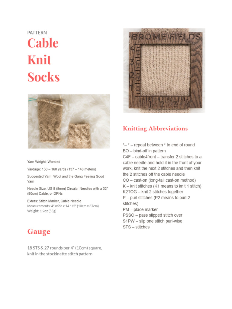 PATTERN Cable Knit Socks | PDF | Knitting | Needlework