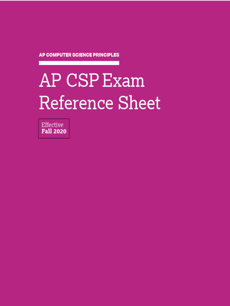 AP Computer Science Principles Exam Reference Sheet | PDF | Boolean Data Type | Software Engineering