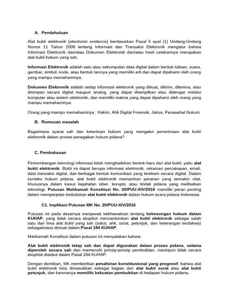 Contoh Alat Bukti Elektronik Hukum | PDF