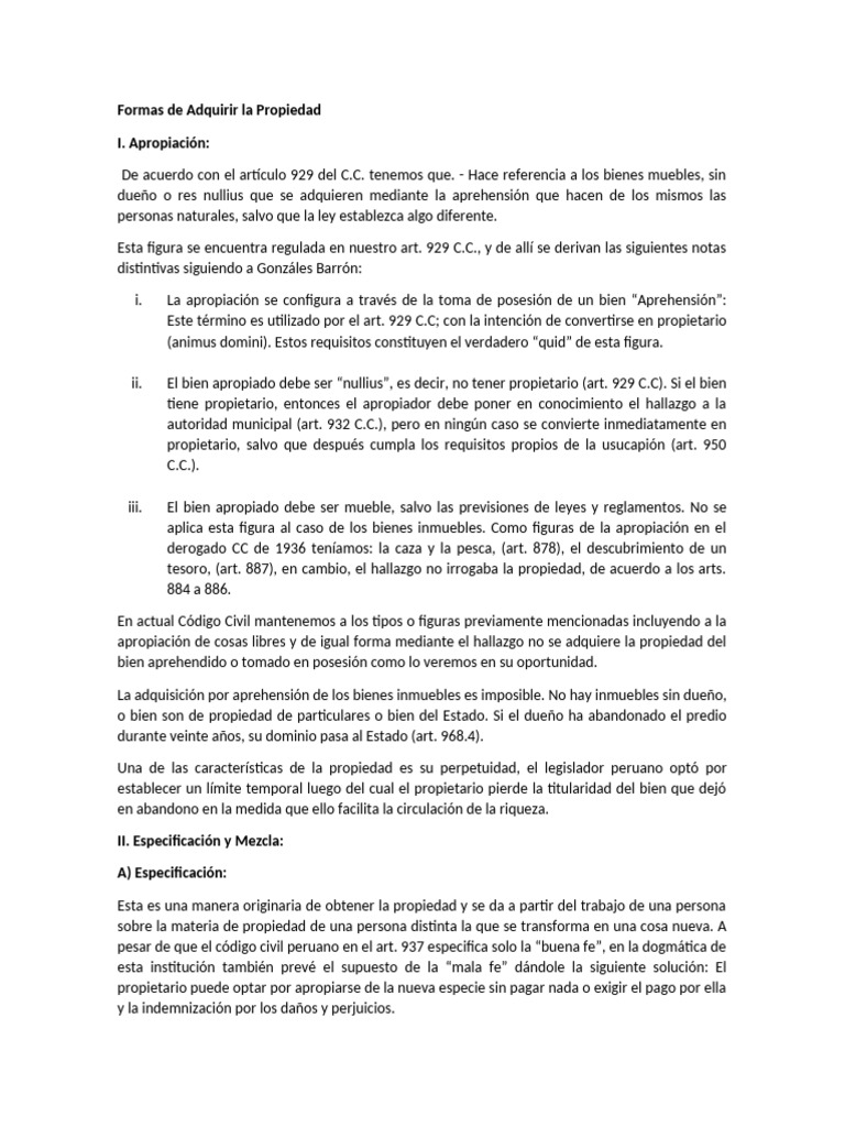 Formas de Adquirir Propiedad Legalmente | PDF | Propiedad | Posesión (Ley)