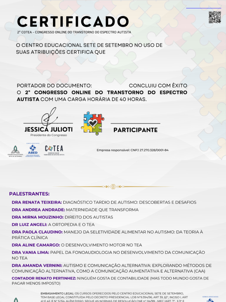 Certificado Congresso TEA | PDF
