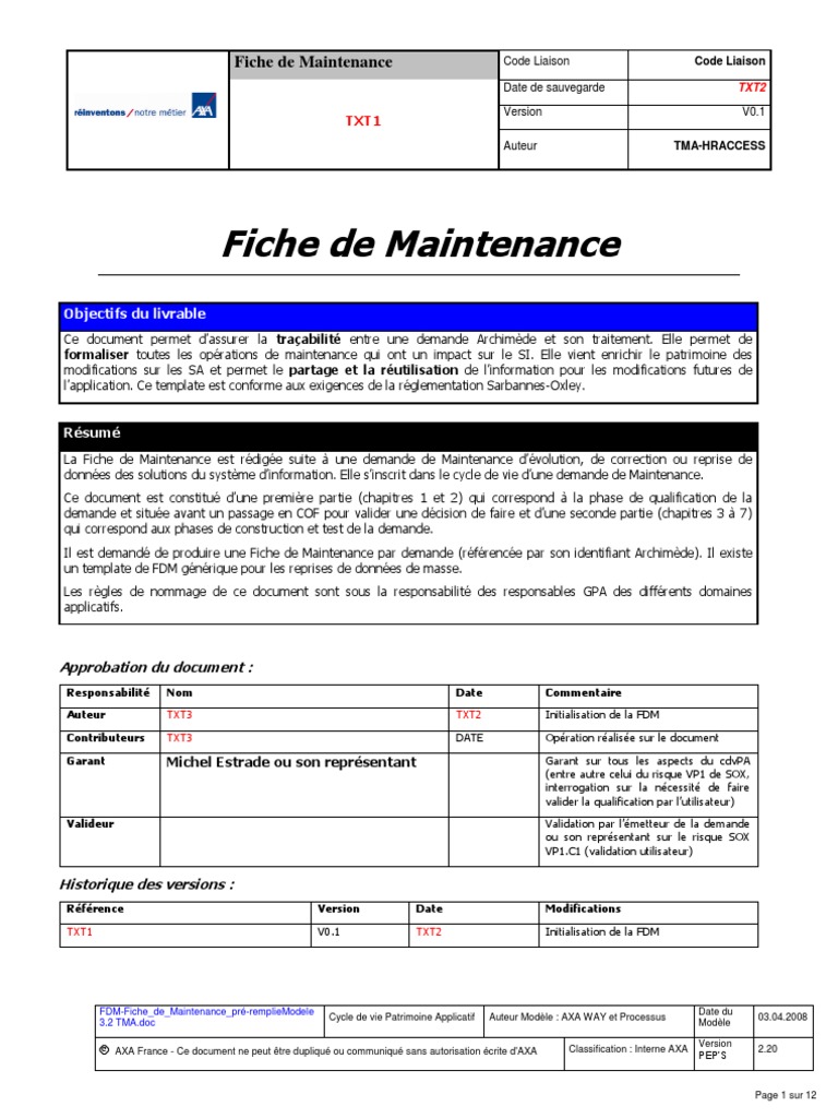 Fiche de Maintenance | Télécharger gratuitement PDF | Sauvegarde (informatique) | Analyse du ...