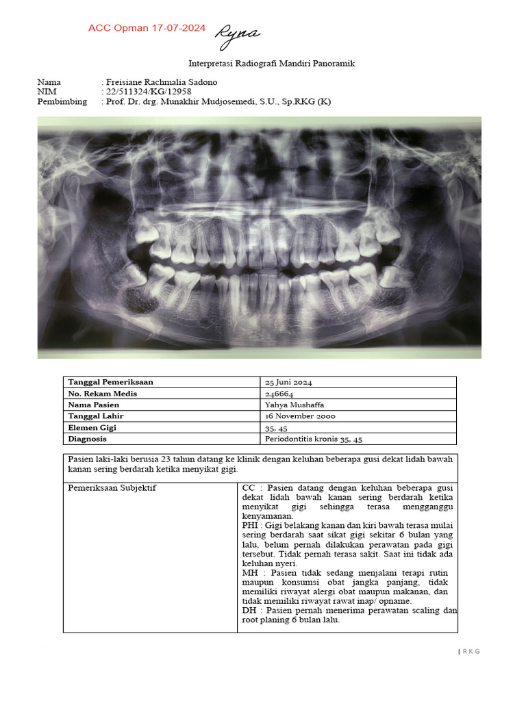 ACC Opman - Freisiane RS - 12958 - Interpretasi Radiografi Mandiri EO Dan IO Serta Bukti Radman ...