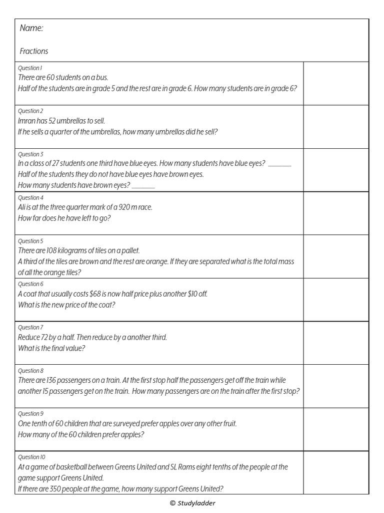 Studyladder+-+Fractions+Problem+Solving | PDF