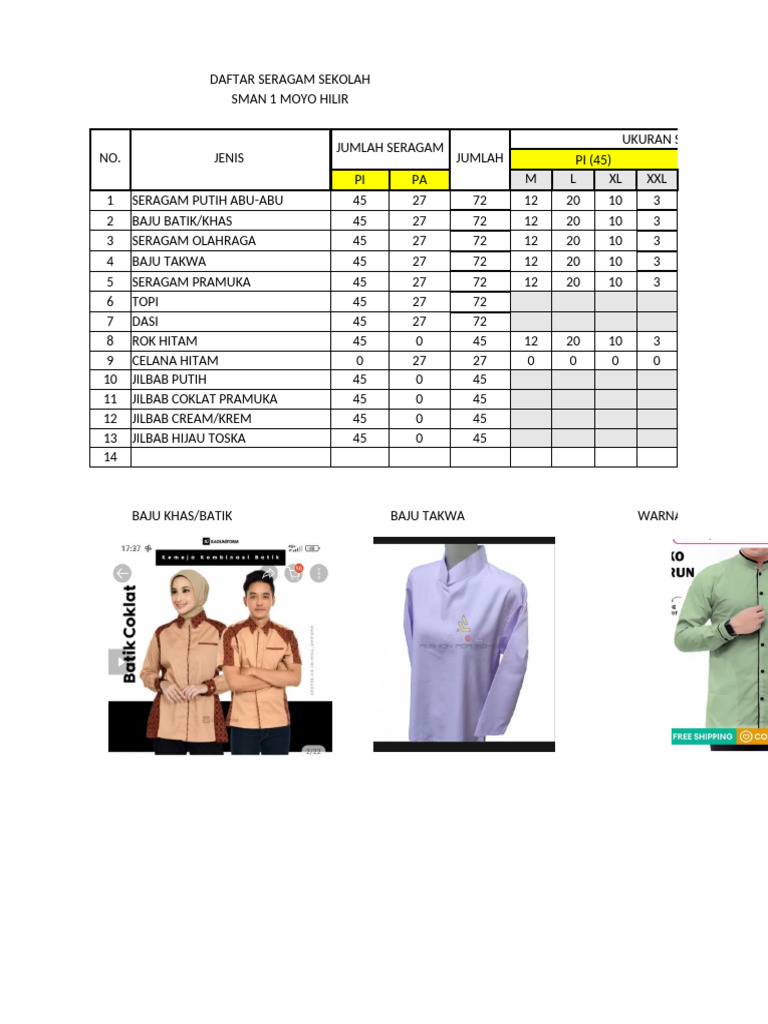 Daftar - Seragam | PDF