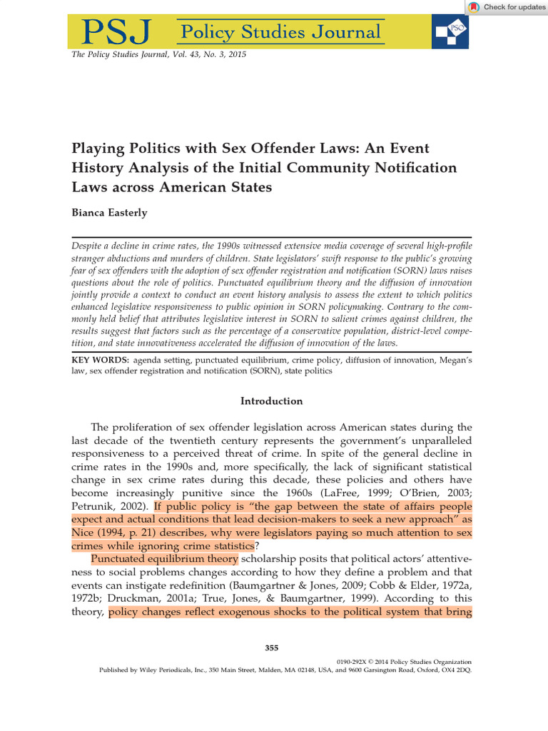 SORN Law History - Easterly | PDF | Crimes | Crime & Violence
