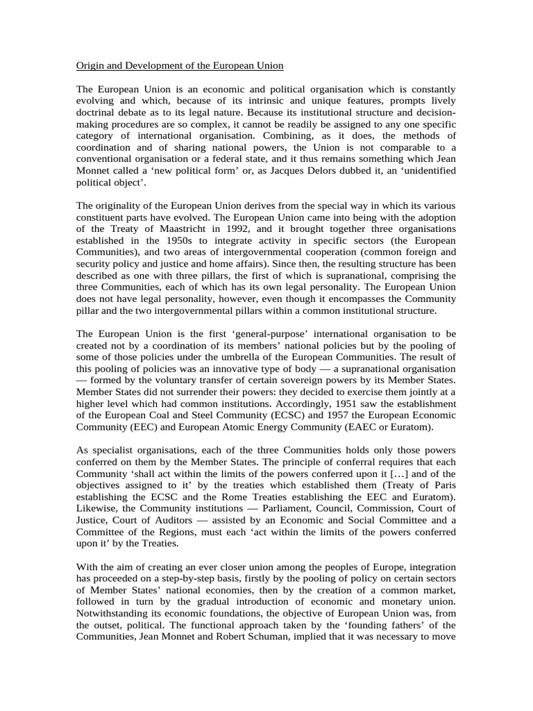 Origin and Development of The European Union | PDF | European Economic ...