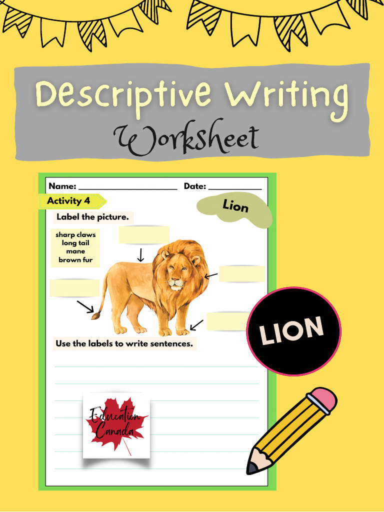 DescriptiveWritingFreeWorksheetAboutLions 1 | PDF