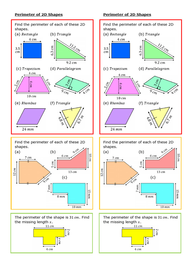 Perimeter of 2D Shapes Practice Strips | PDF