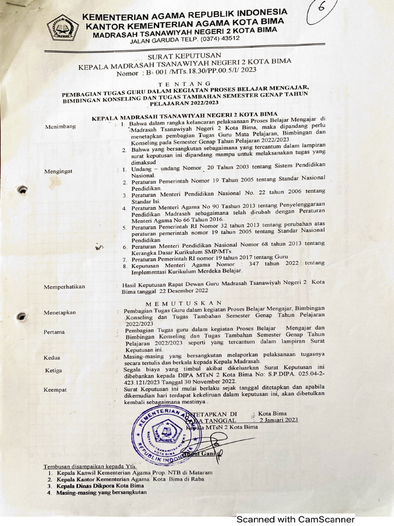 SK Pembagian Tugas Genap | PDF