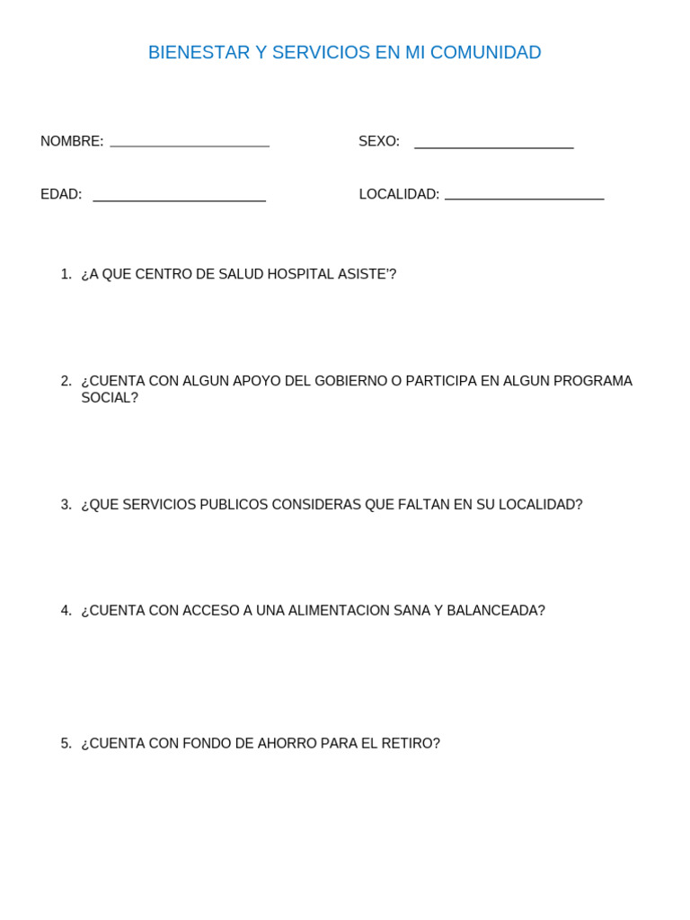 Bienestar y Servicios en Mi Comunidad | PDF
