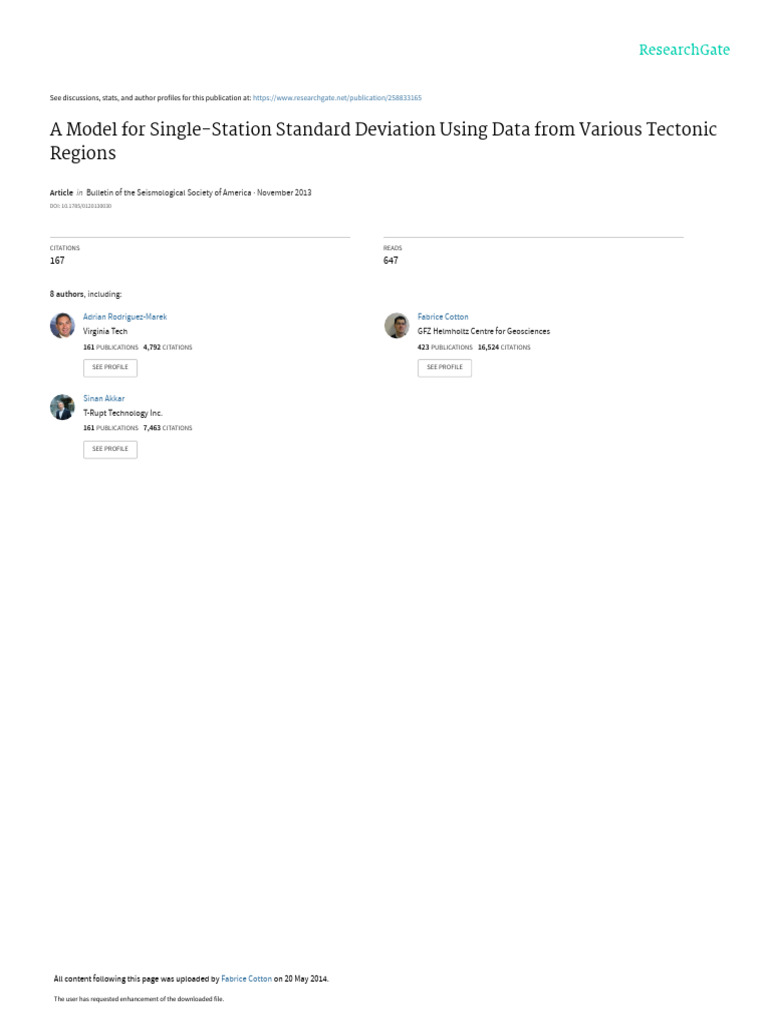 A Model For Single-Station Standard Deviation Using Data From Various ...