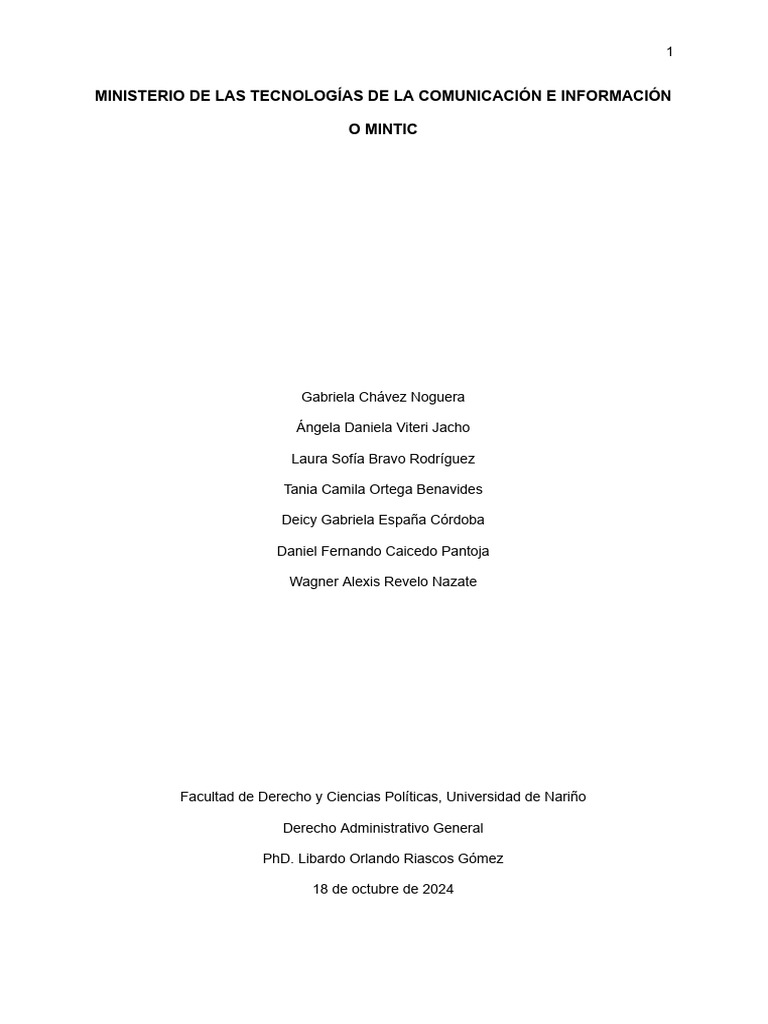 MINTIC | PDF | Ministerio (Departamento de Gobierno) | Tecnología de información y comunicaciones