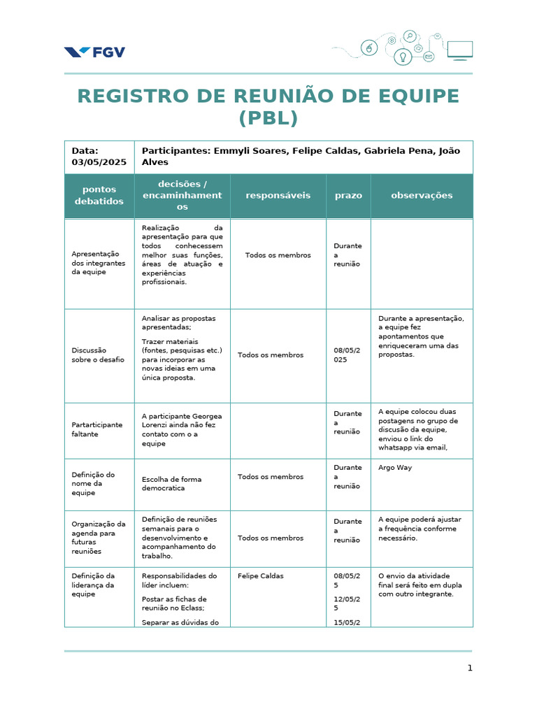 Ficha de Registro Reuniao Equipe | PDF