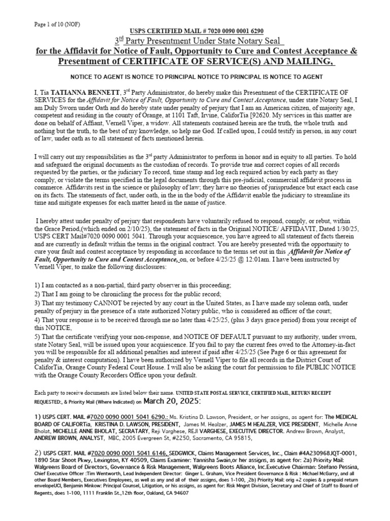 Affidavit: NOTICE OF FAULT & RIGHT TO CURE | PDF | Affidavit | Common Law