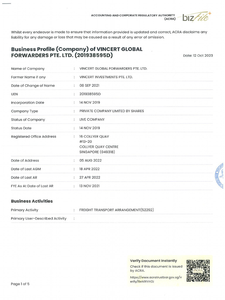 Extract From The Trade Register Singapore With Apostille | PDF