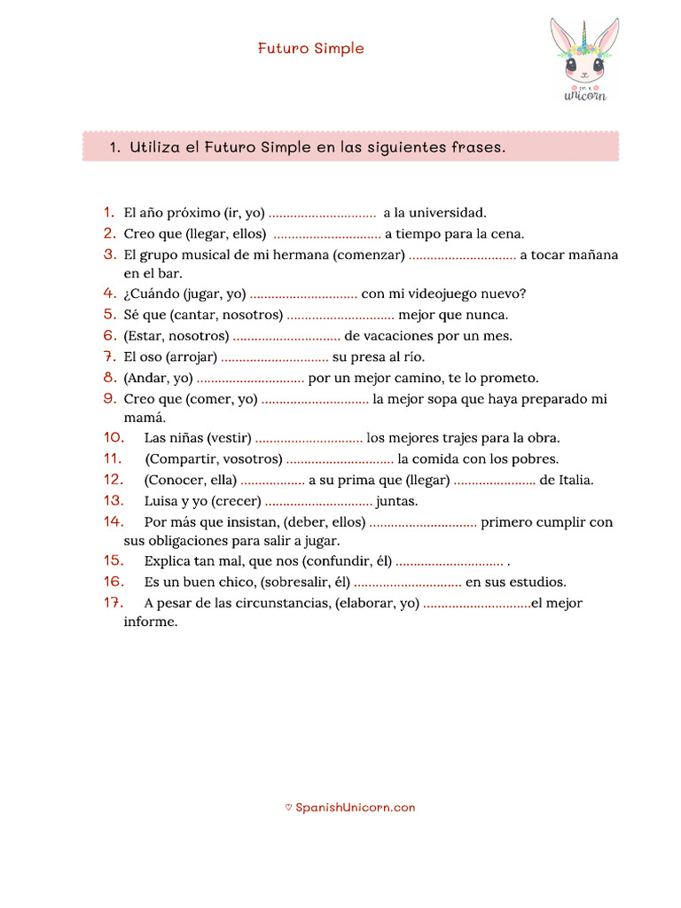 Ejercicios Futuro Simple-Con Respuestas | PDF