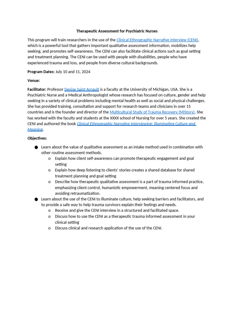 CENI Training for Psychiatric Nurses | PDF