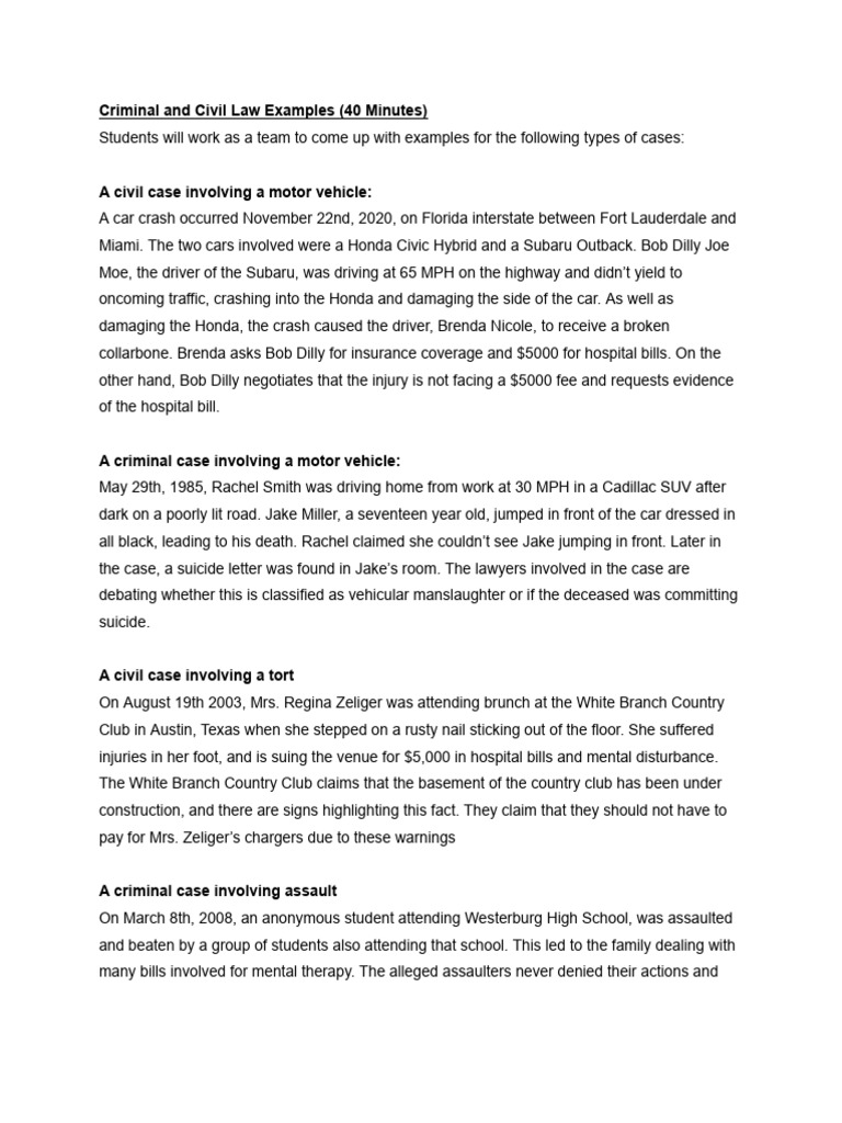 Criminal and Civil Law Examples | PDF