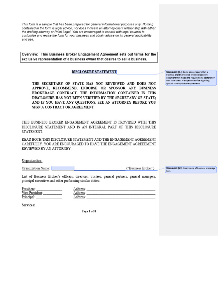 Business Broker Engagement Agreement - Priori Legal | PDF | Indemnity ...