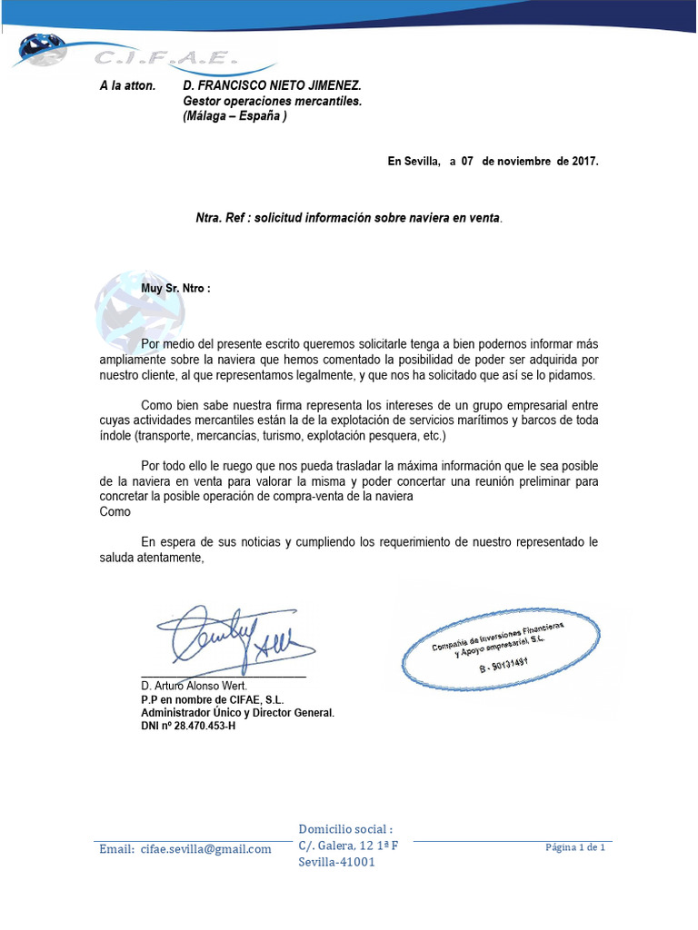 Carta Intencion Combra Navieras Cifae (07!11!2017) | PDF