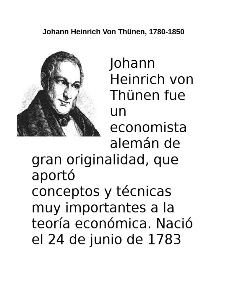Johann Heinrich Von Thünen, 1780-1850 | PDF | Transporte | Agricultura