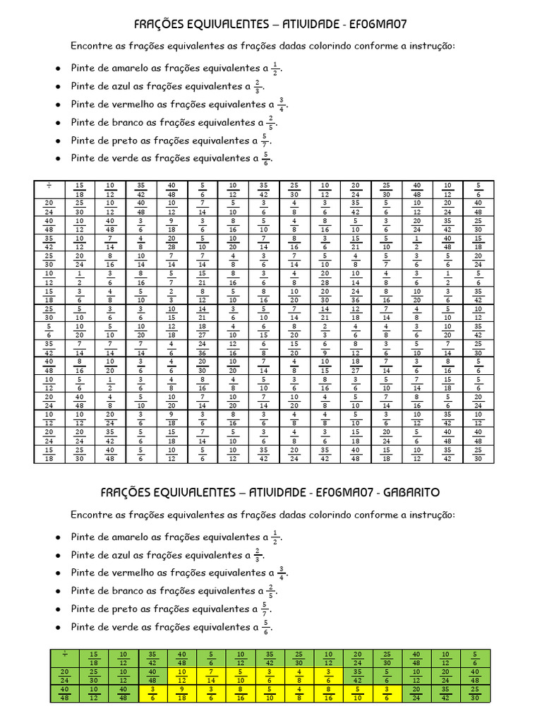 Frações Equivalentes - Atividade - Ef06ma07 | PDF